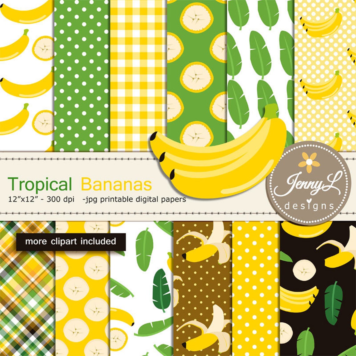 Tropical Bananas Digital Paper and Clipart SET Summer | Etsy