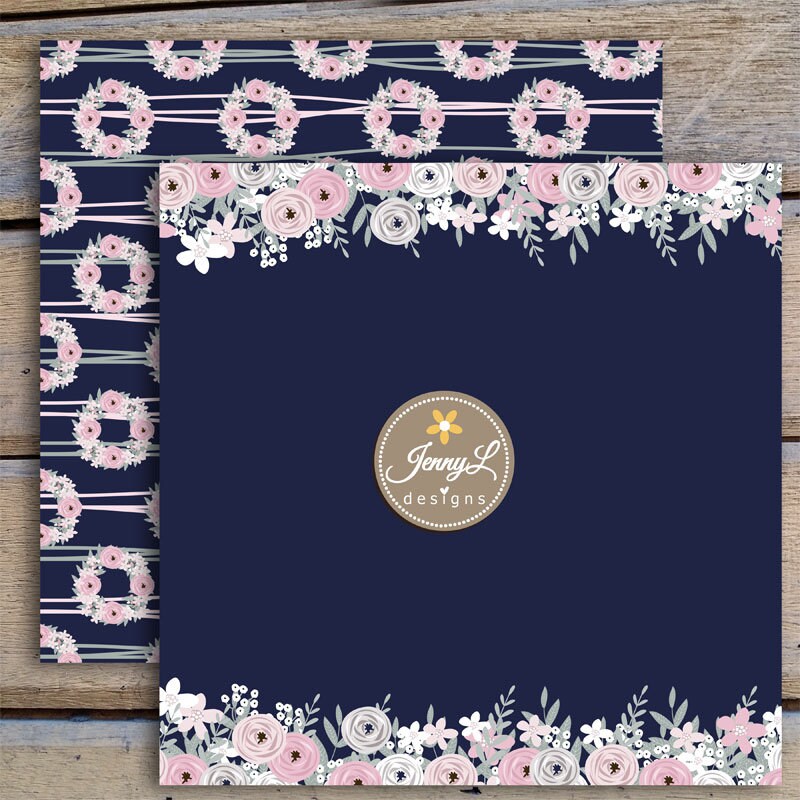 Navy Blue Floral Digital Paper Pastel Pink Wedding Flower - Etsy