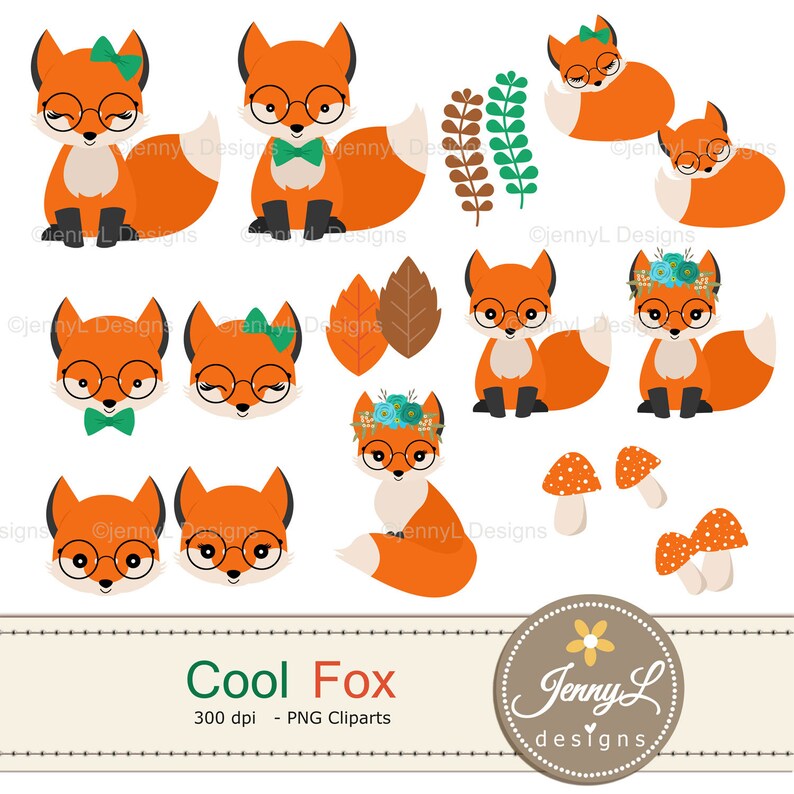 Fox Digital Paper and Clipart Fall Woodland Animal Fox With - Etsy