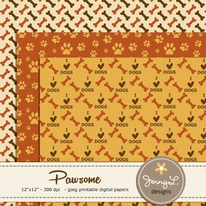 Pet Digital Paper, Dog Digital Papers, Paws Scrapbooking Papers, Cat ...