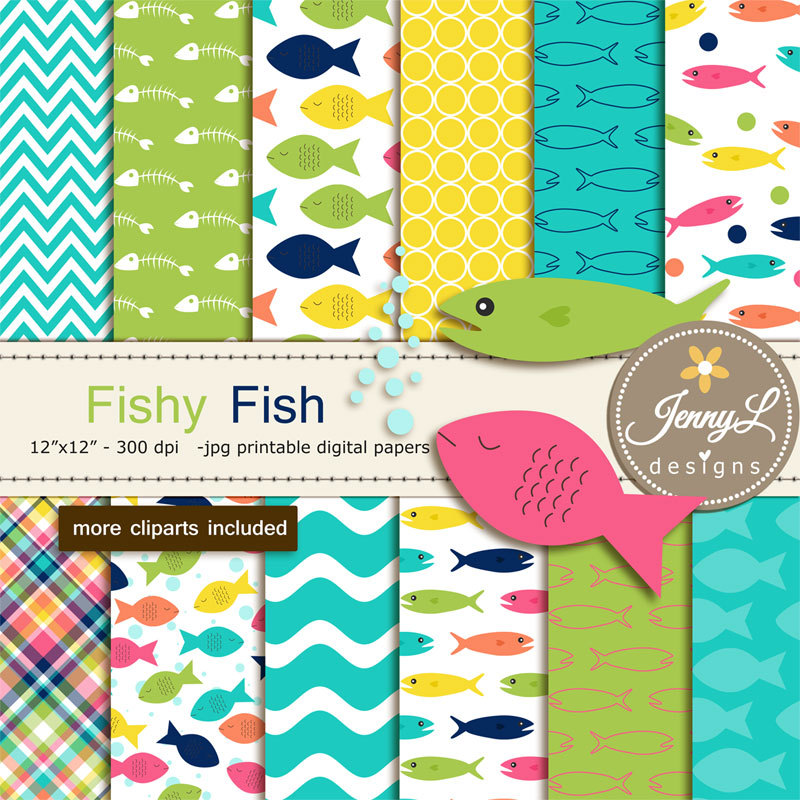 Fish Digital Papers and Clipart for Birthday Scrapbooking - Etsy