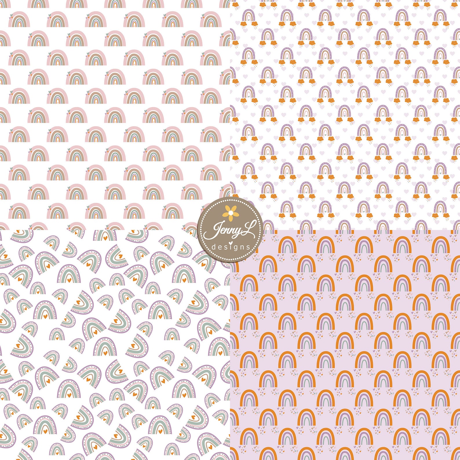 Rainbow Love SEAMLESS Digital Paper and Clouds Flower Hearts - Etsy