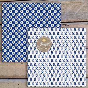 Colon / Colorectal Cancer Awareness Digital Papers, Dark Blue Ribbon ...