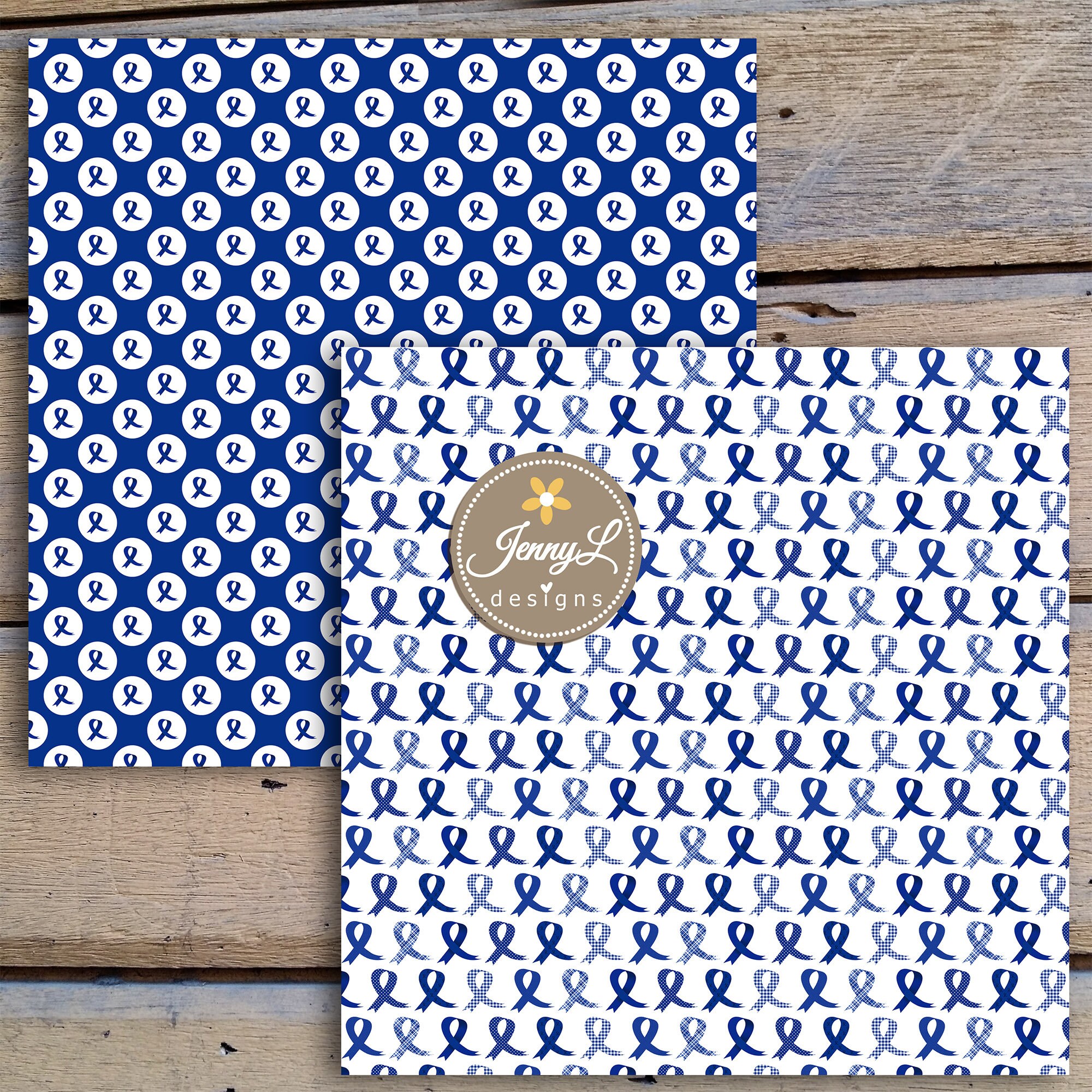 Colon / Colorectal Cancer Awareness Digital Papers, Dark Blue Ribbon ...