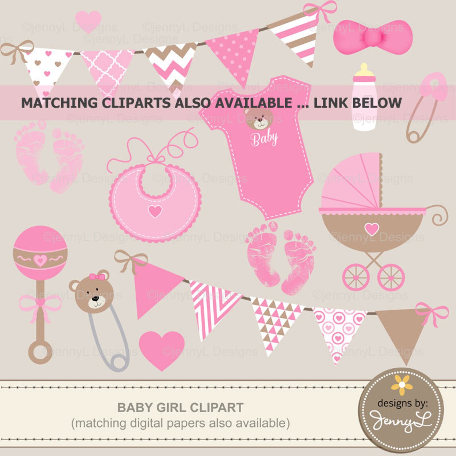 Baby Shower Digital Papers, Baby Girl Baptism, Birth Announcement, Baby ...