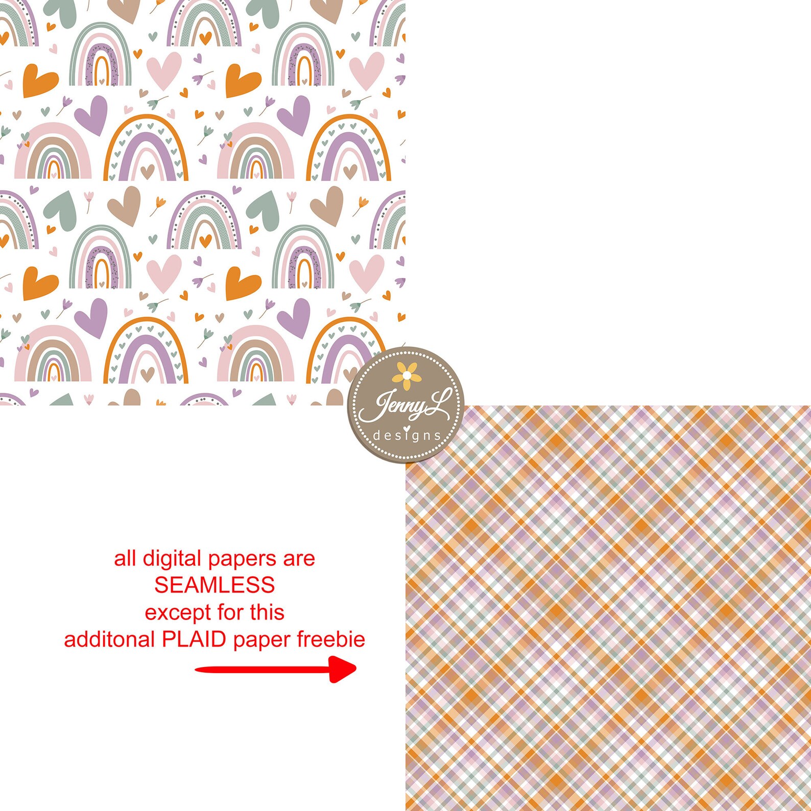 Rainbow Love SEAMLESS Digital Paper and Clouds Flower Hearts - Etsy