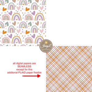 Rainbow Love SEAMLESS Digital Paper and Clouds Flower Hearts Clipart ...