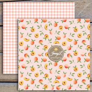 Summer Peaches Non-seamless Digital Papers and Peach Fruit Clipart SET ...