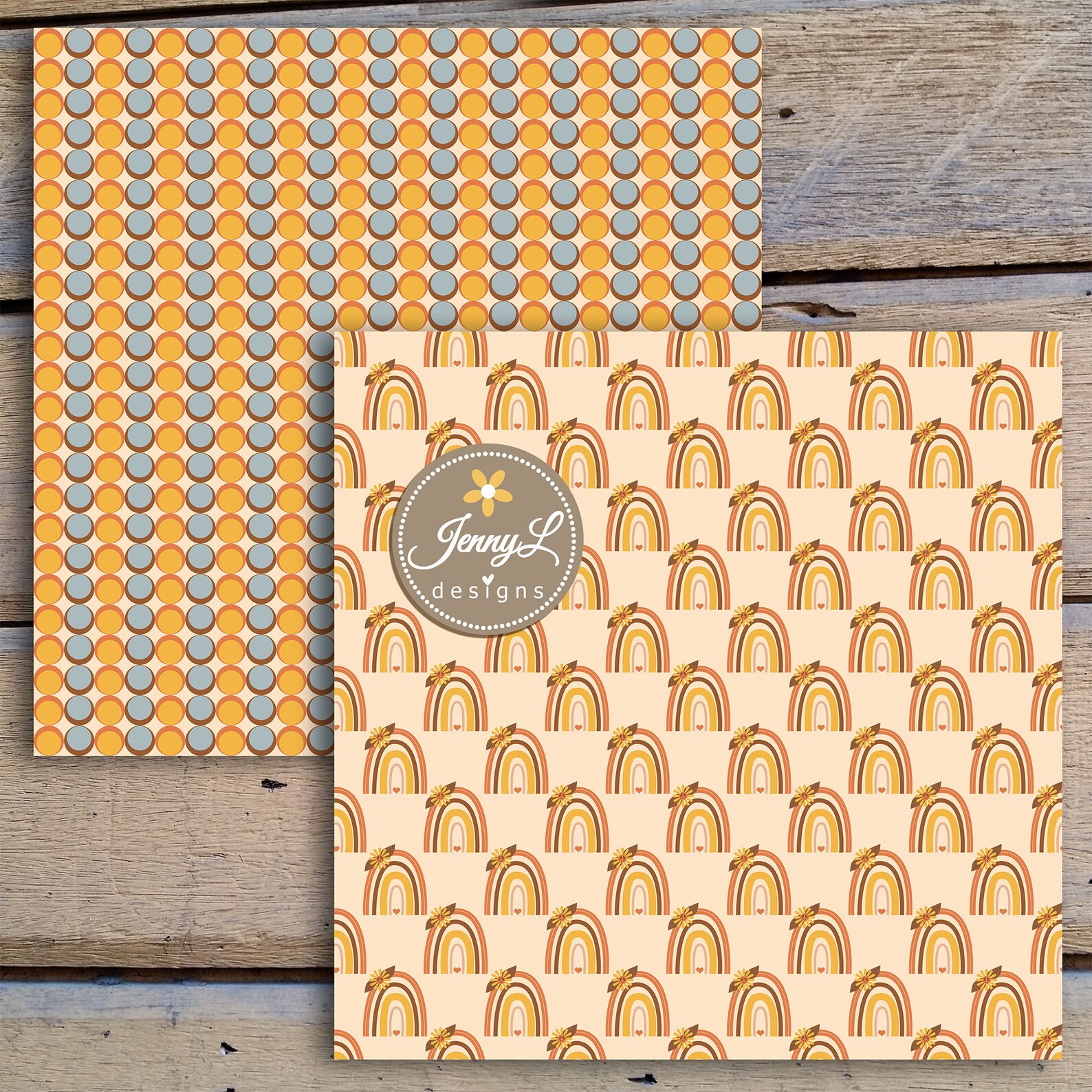 Retro Vibes SEAMLESS Digital Paper and Rainbow Clipart for - Etsy