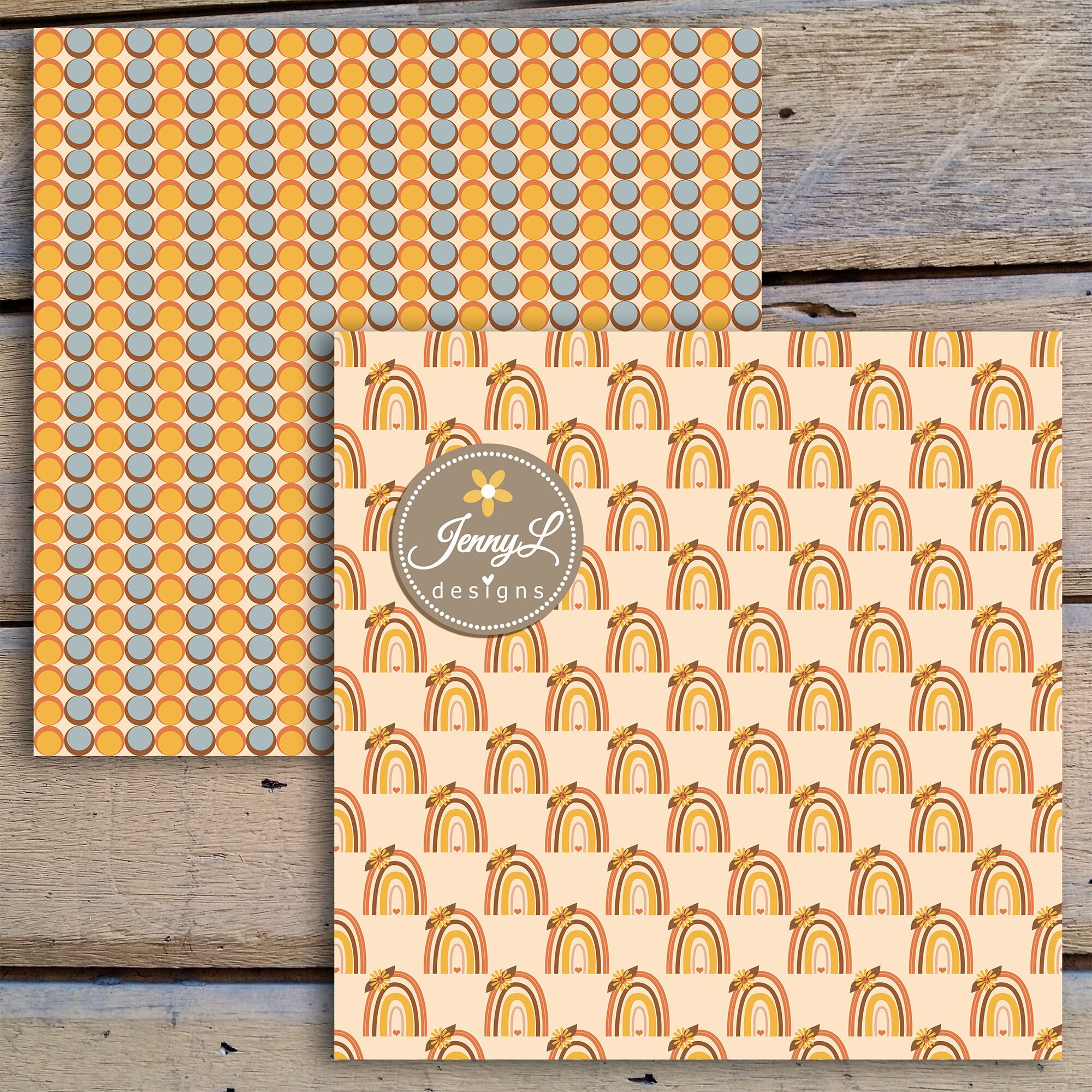 Retro Vibes SEAMLESS Digital Paper and Rainbow Clipart for - Etsy