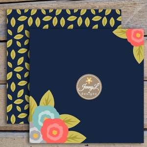 Coral Navy Floral Digital Paper, Coral Flowers for Digital Scrapbooking ...