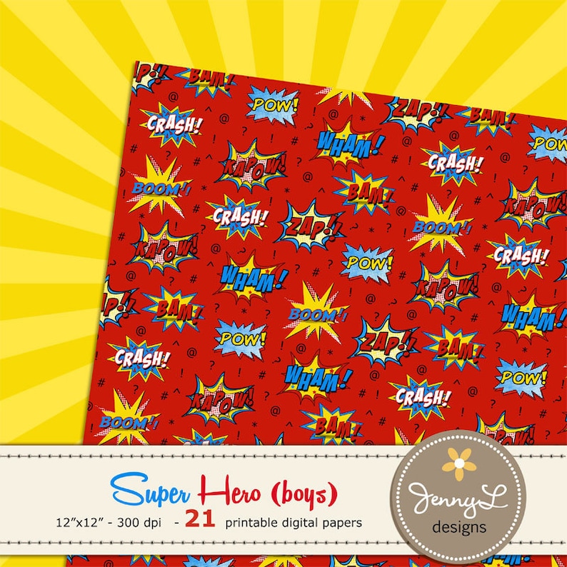 Superhero Digital Paper Comics Super Hero Cartoons Comic | Etsy UK