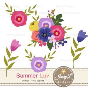 Summer Floral Digital Papers and Flowers Clipart SET for Digital ...