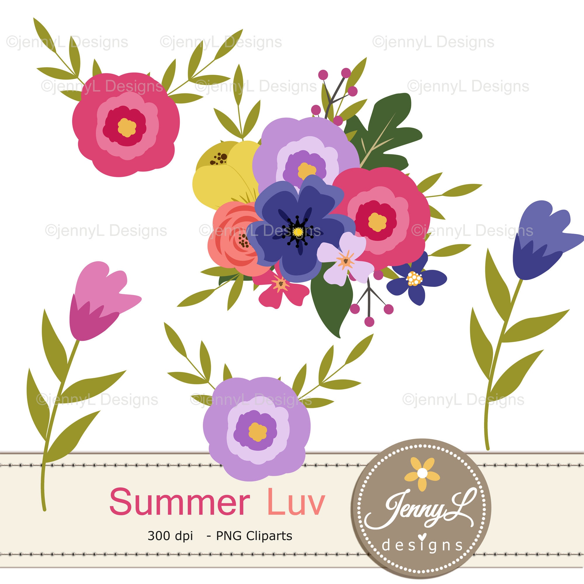 Summer Floral Digital Papers and Flowers Clipart SET for | Etsy