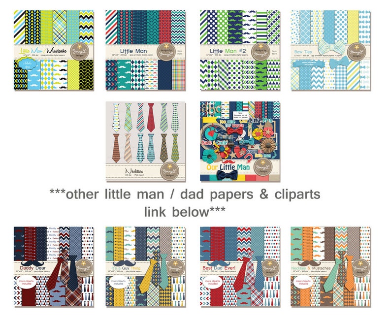 Mustache and Necktie Digital Papers and Clipart Father's - Etsy