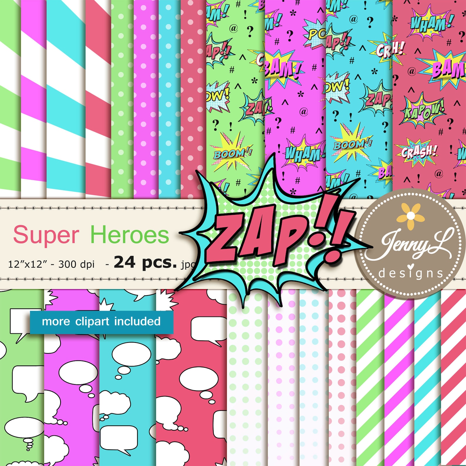 Super Hero Digital Papers and Super Heroes Clipart SET for Digital ...
