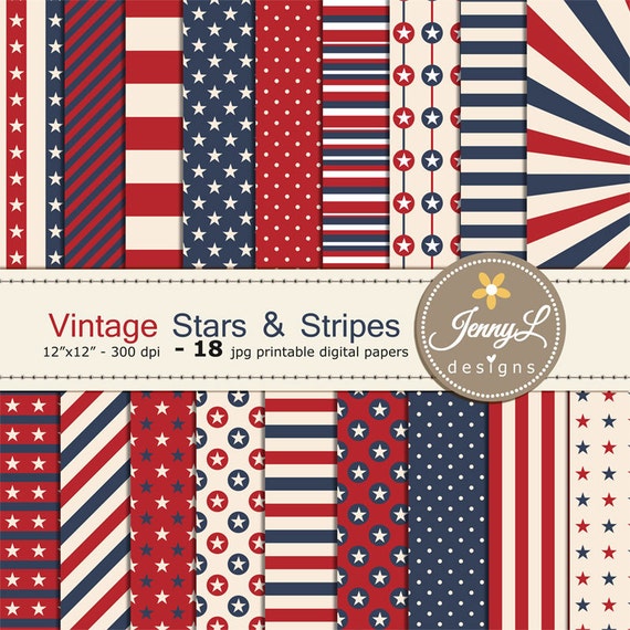 Vintage 4th of July Digital Paper, Stars and Stripes, Patriotic ...