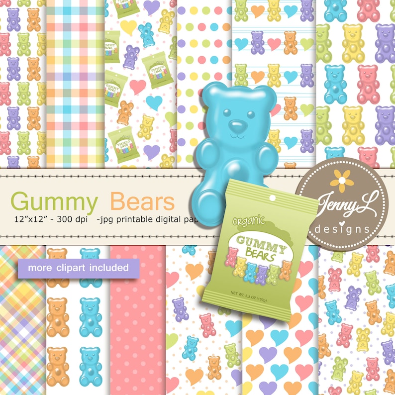 Gummy Bears Digital Papers and Clipart SET for Digital Scrapbooking ...