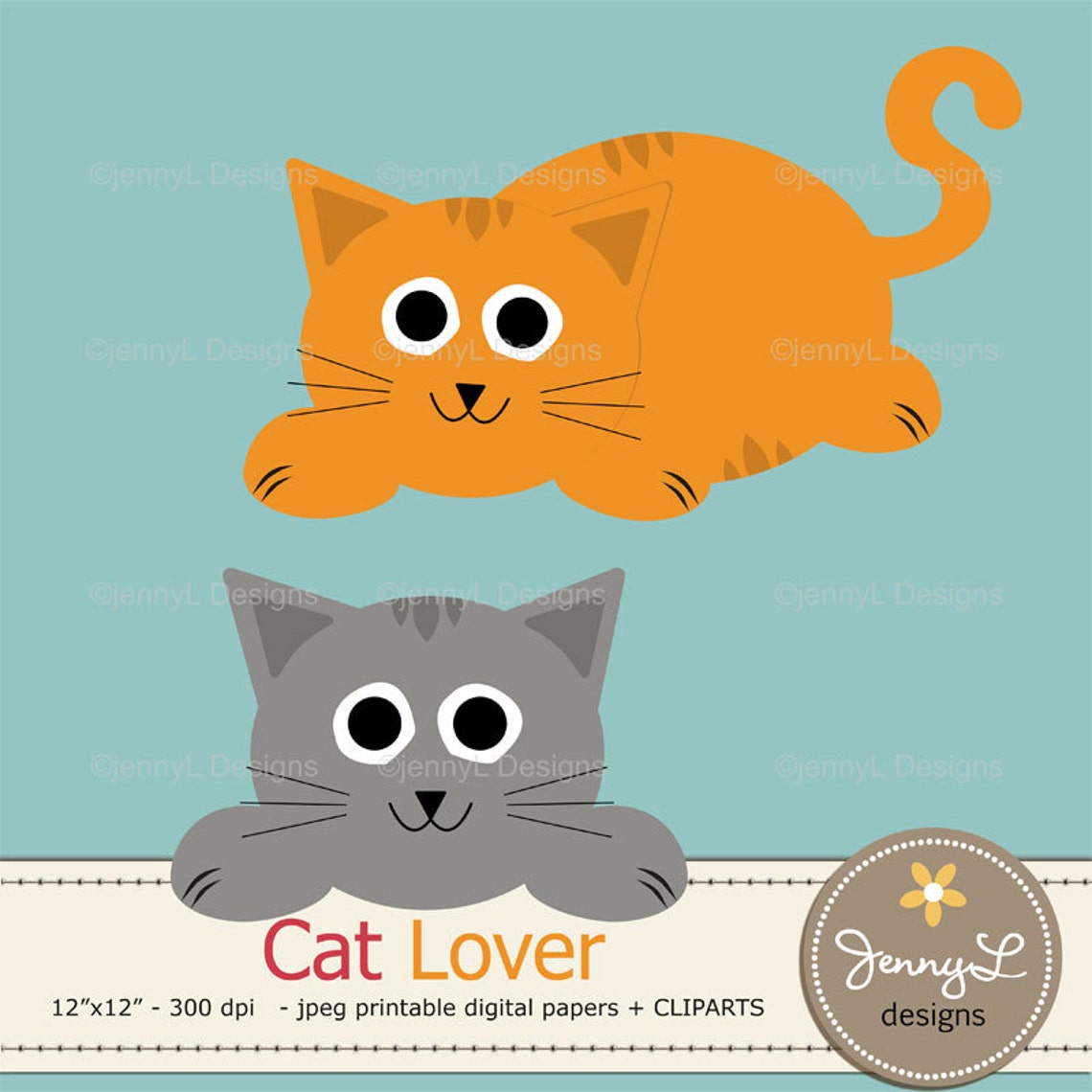 Cat Digital Papers and Clipart Set Cat Head Kitten Pet | Etsy