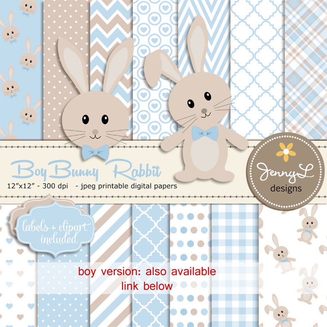 Bunny Rabbit Digital Papers Girl Bunny Clipart Bunny | Etsy