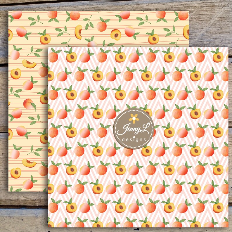 Summer Peaches Non-seamless Digital Papers and Peach Fruit Clipart SET ...