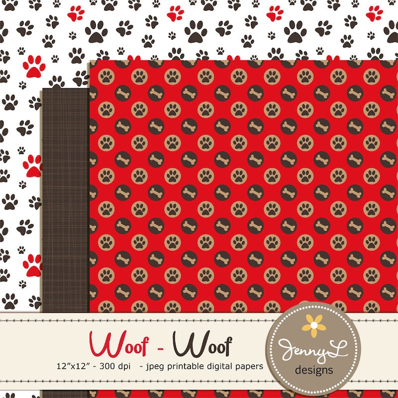 Dog Digital Papers Pet Red and Brown Puppy Dog Theme Paws - Etsy