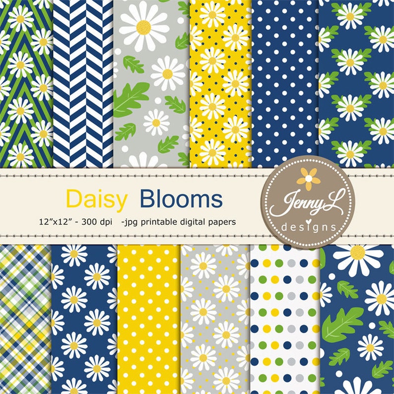 Daisy Digital Papers, Flower for Wedding, Bridal Baby Shower, Birthday ...