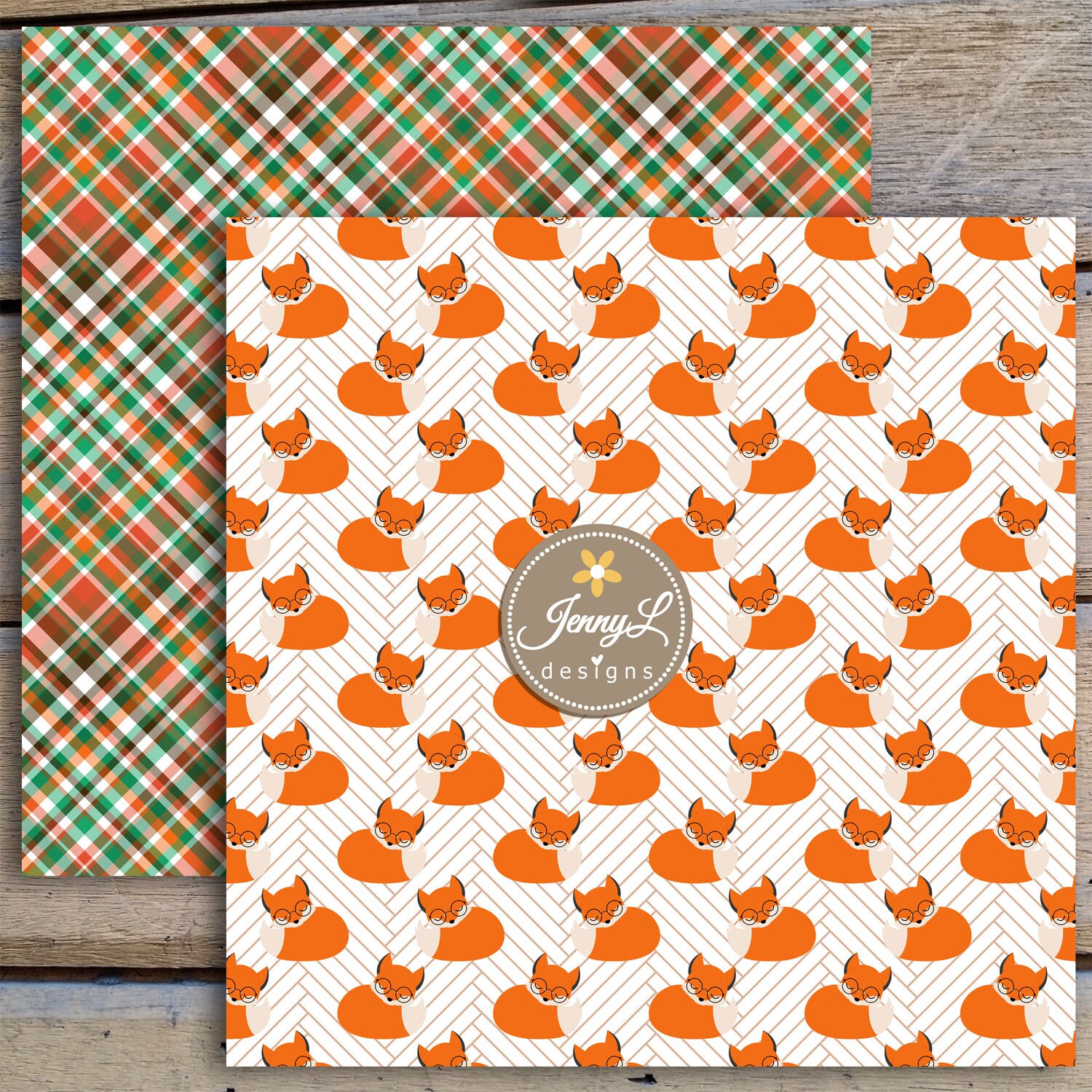 Fox Digital Paper and Clipart Fall Woodland Animal Fox with | Etsy