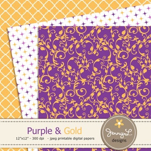 Purple and Yellow Gold Princess Digital Papers, Inspired Printable ...