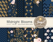 Navy Blue Floral Digital Paper Blush Wedding Flower Paper - Etsy