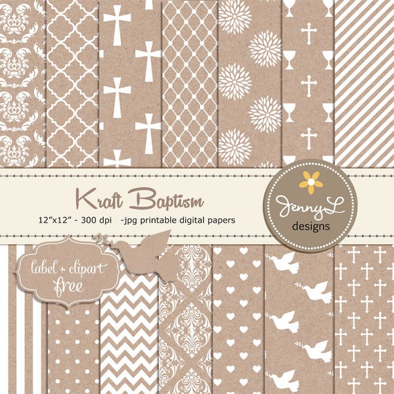 Kraft Baptism Digital Paper, First Communion, Dedication, Christening ...