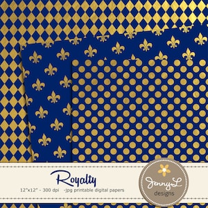 Gold and Royal Blue Digital Papers, Royalty Papers, Gold Foil Digital ...
