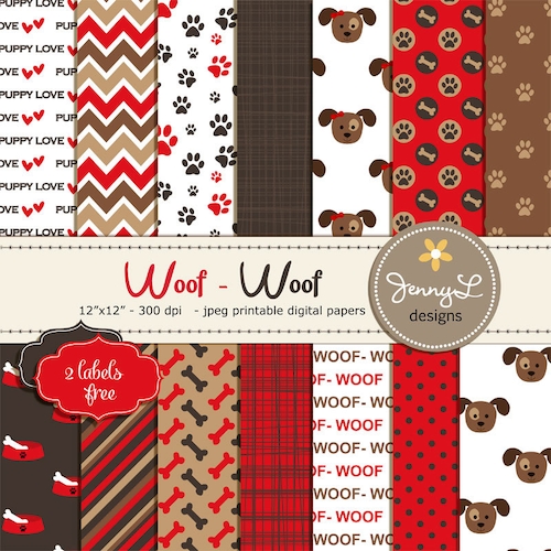 Dog Digital Papers Pet Puppy Clipart Red and Brown Theme - Etsy