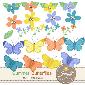 Summer Butterflies Digital Papers and Flowers Floral Clipart SET for ...