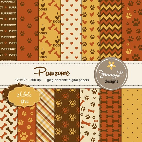 Dog Digital Papers Pet Puppy Clipart Red and Brown Theme - Etsy