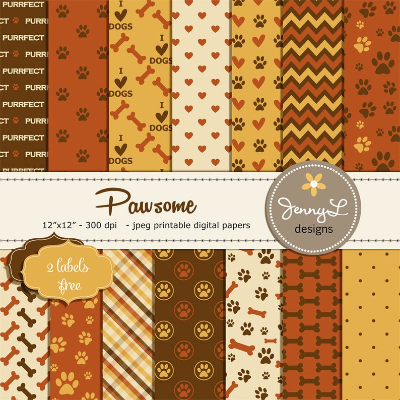 Pet Digital Paper, Dog Digital Papers, Paws Scrapbooking Papers, Cat ...