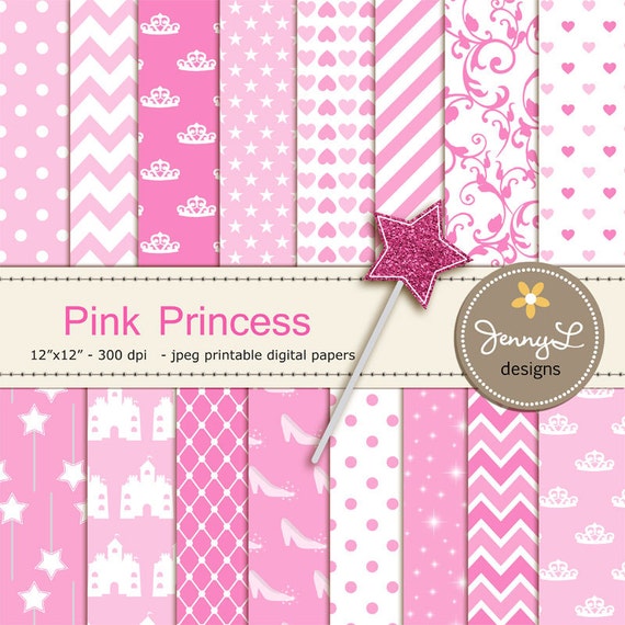 Pink Princess Digital Papers, Magic Wand Clipart, Glass Slippers ...
