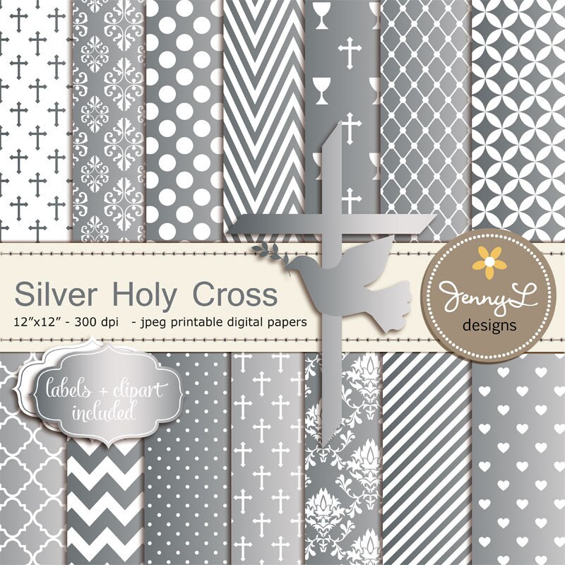 Silver Baptism Digital Papers First Communion Digital - Etsy