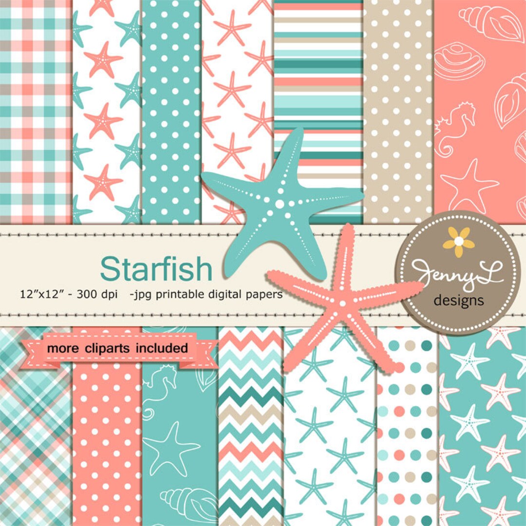 Starfish Digital Papers and Clipart, Sea Starfishes, Baby Shower ...