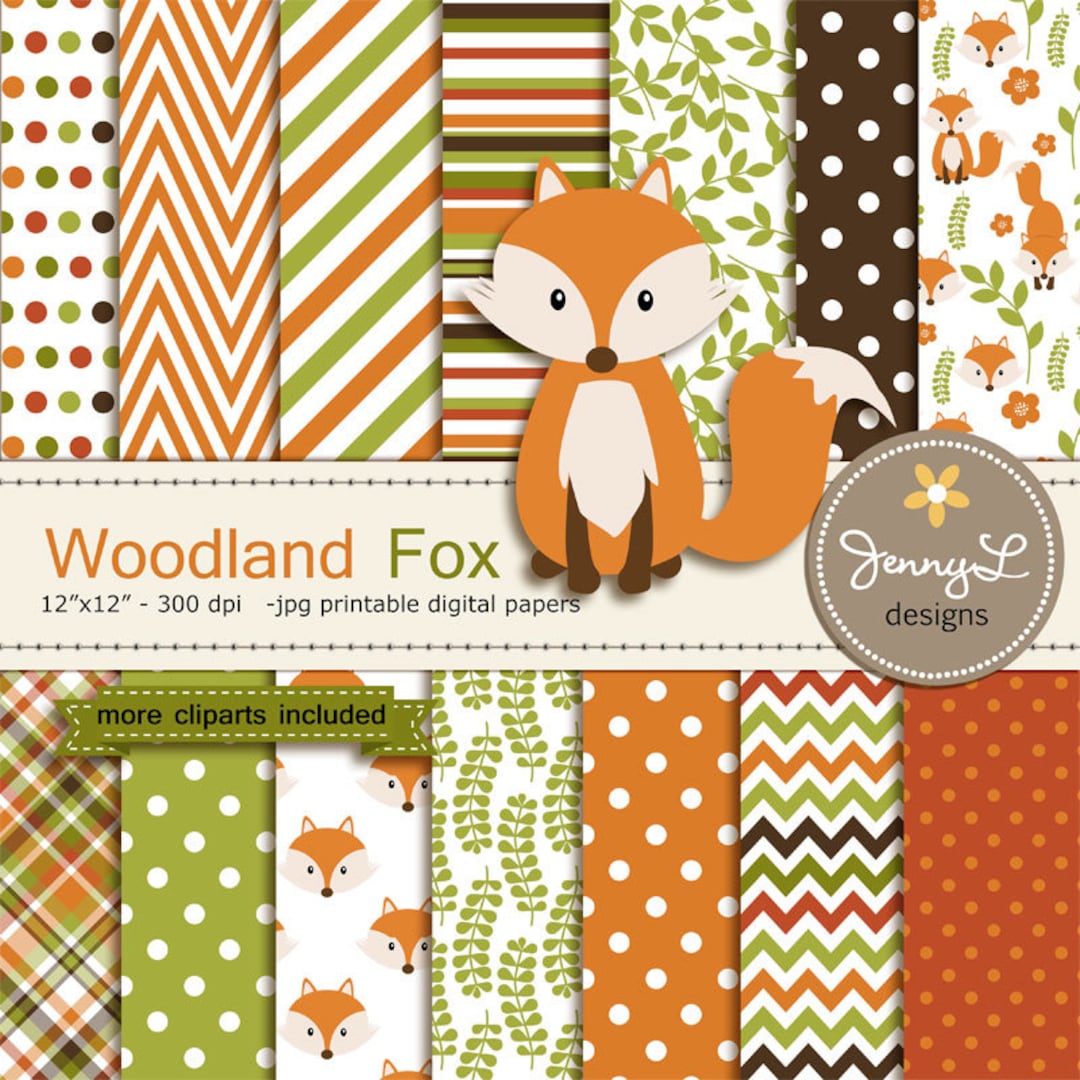 Fox Digital Paper and Clipart, Fall Woodland Animal, Leaves for ...