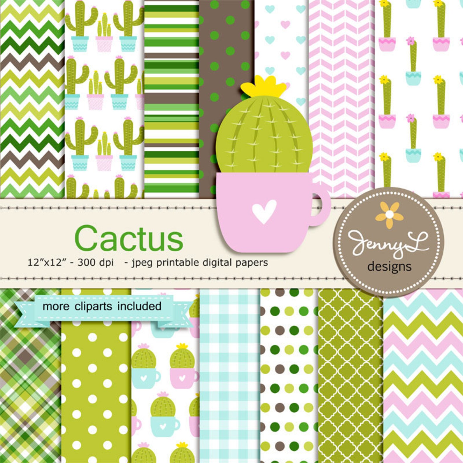 Cactus Digital Paper and Clipart Plant for Birthday Baby - Etsy