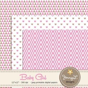 Baby Shower Digital Papers, Baby Girl Baptism, Birth Announcement, Baby ...