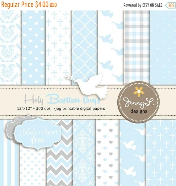 40% OFF Boy Baptism Digital Papers, First Communion Digital ...