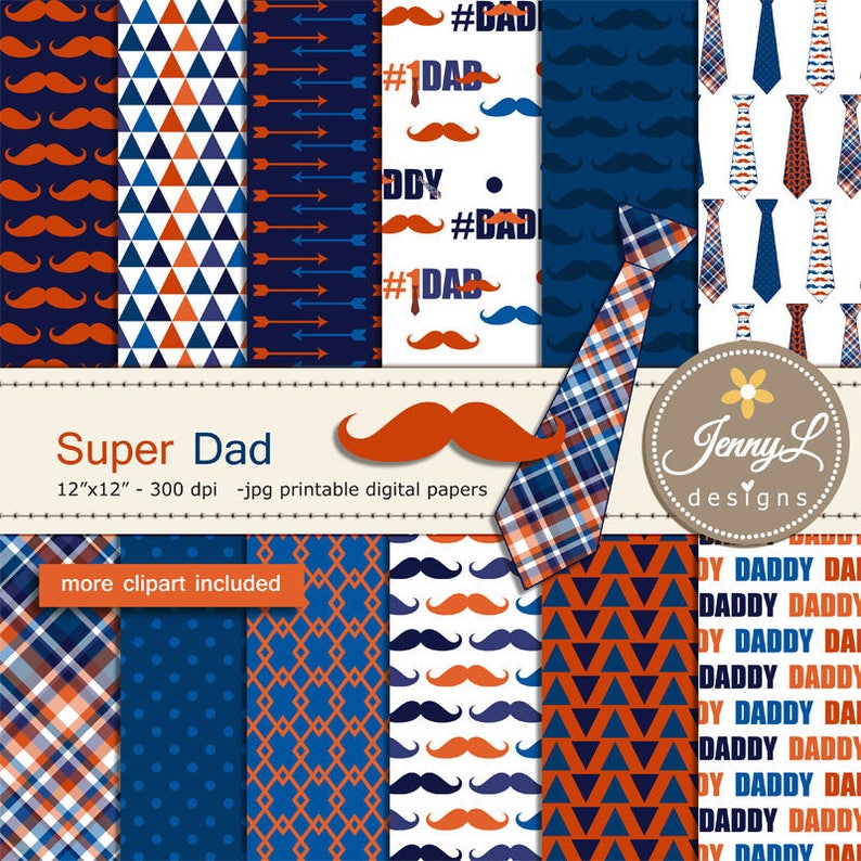Father's Day Digital Papers and Clipart SET Mustache - Etsy UK