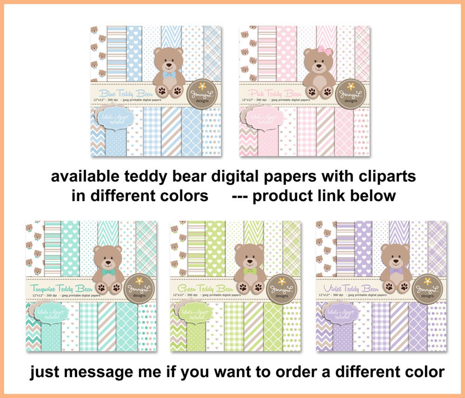 Pink Teddy Bear Digital Papers, Teddy Bear Clipart, Girl Baby Shower ...