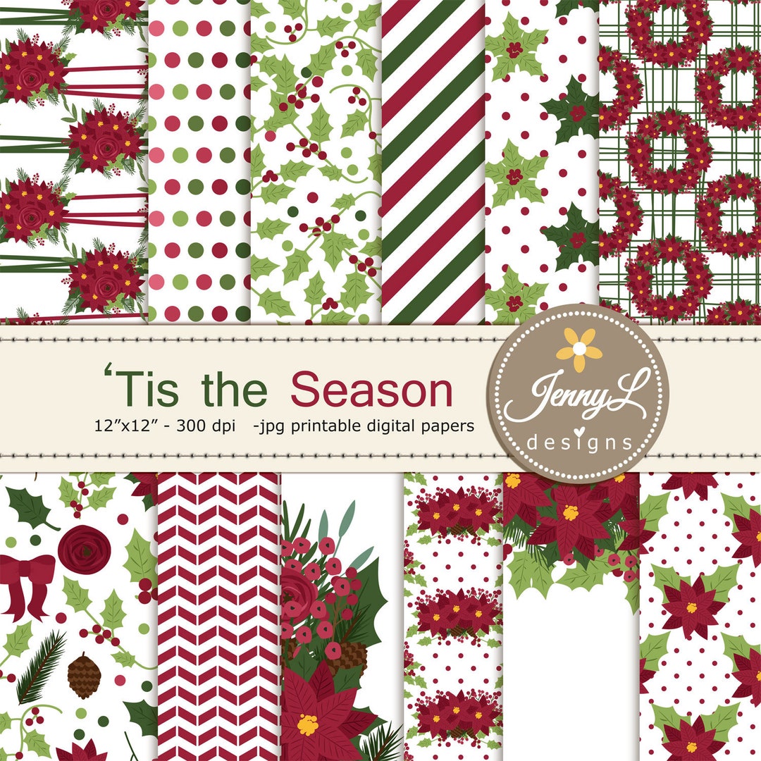Christmas Floral Digital Paper Poinsettia Flower Paper - Etsy