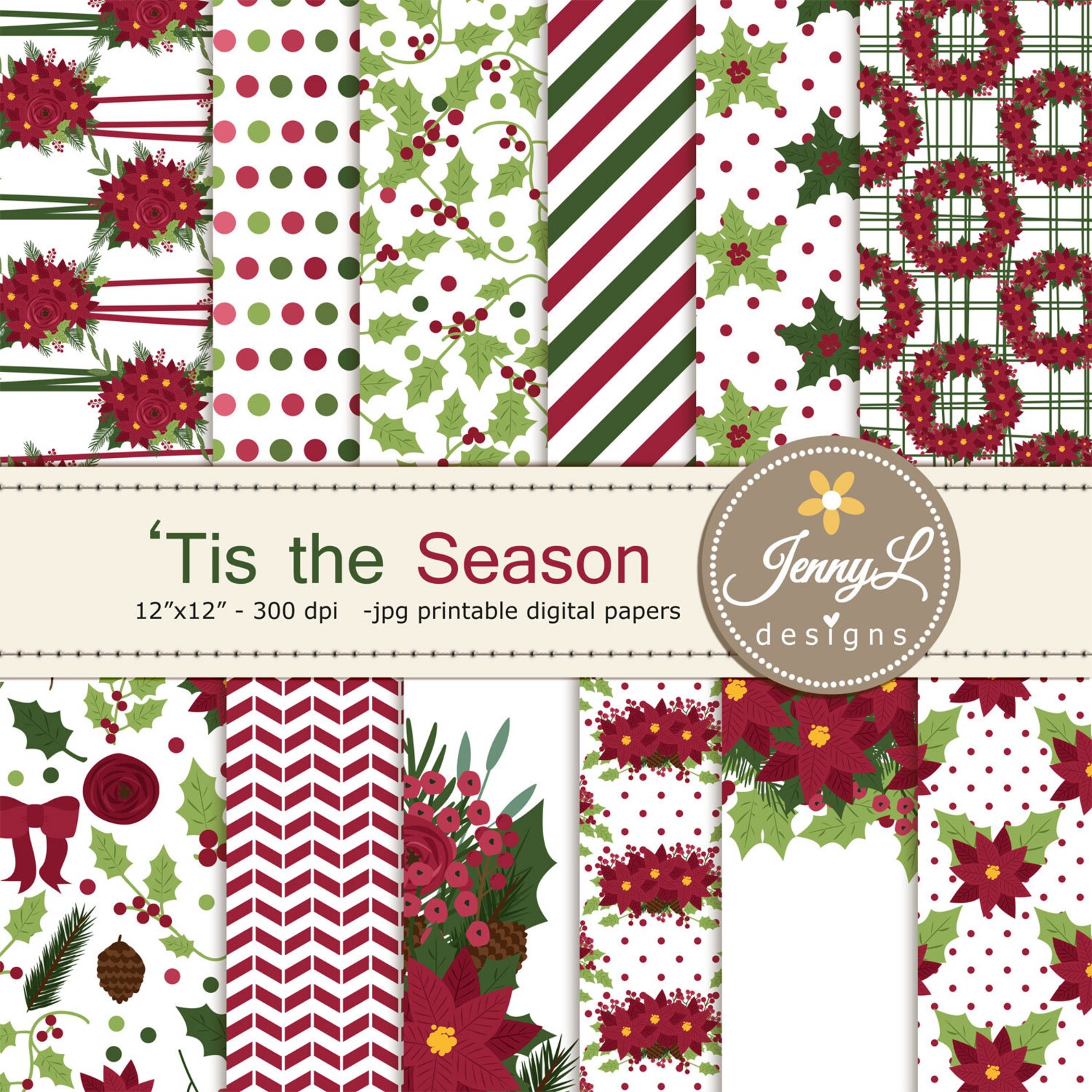 Christmas Floral Digital Paper Poinsettia Flower Paper - Etsy