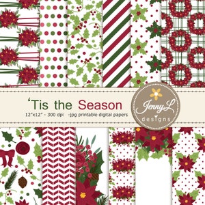 Christmas Floral Digital Paper Poinsettia Flower Paper - Etsy