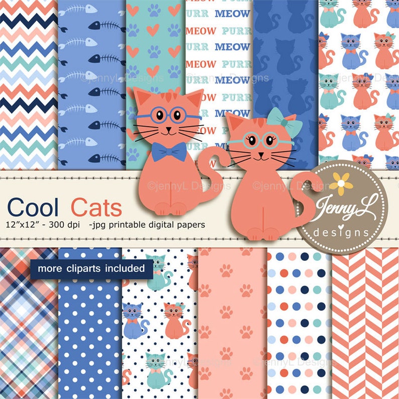 Cat Pet Digital Papers and Clipart Kitten Paws Scrapbooking | Etsy