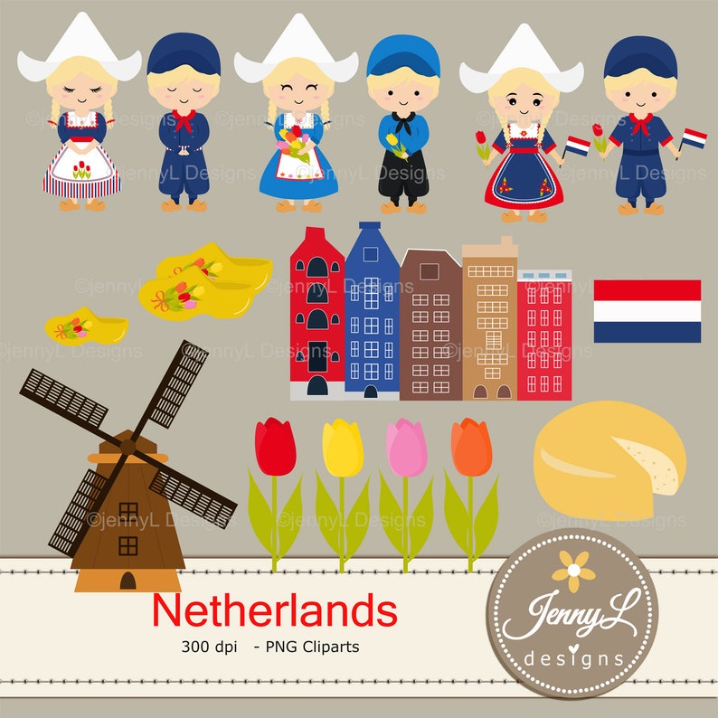 Netherlands Digital Papers and Windmill Clipart clogs Dutch | Etsy